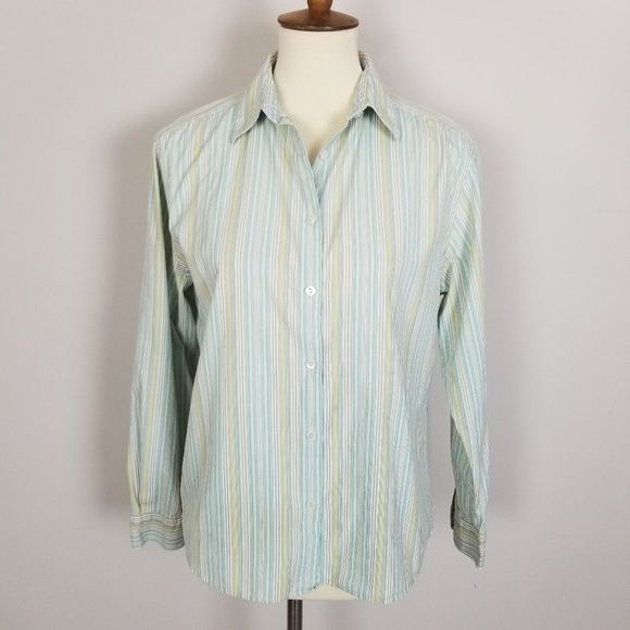 Pendleton | Tops | Pendleton Green Blue Multicolors Thin Stripe Cotton Button Down Shirt Petite ...
